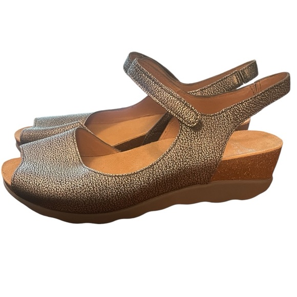 Dansko | Shoes | Dansko Marcy Metallic Pewter Open Toe Sling Back Wedge ...